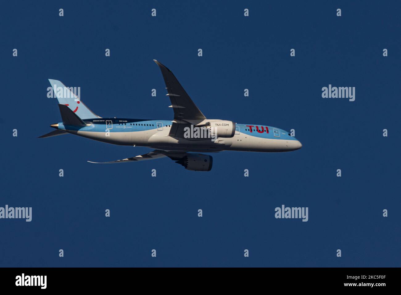TUI Airlines Belgium Boeing 787 Dreamliner aircraft as seen flying in ...