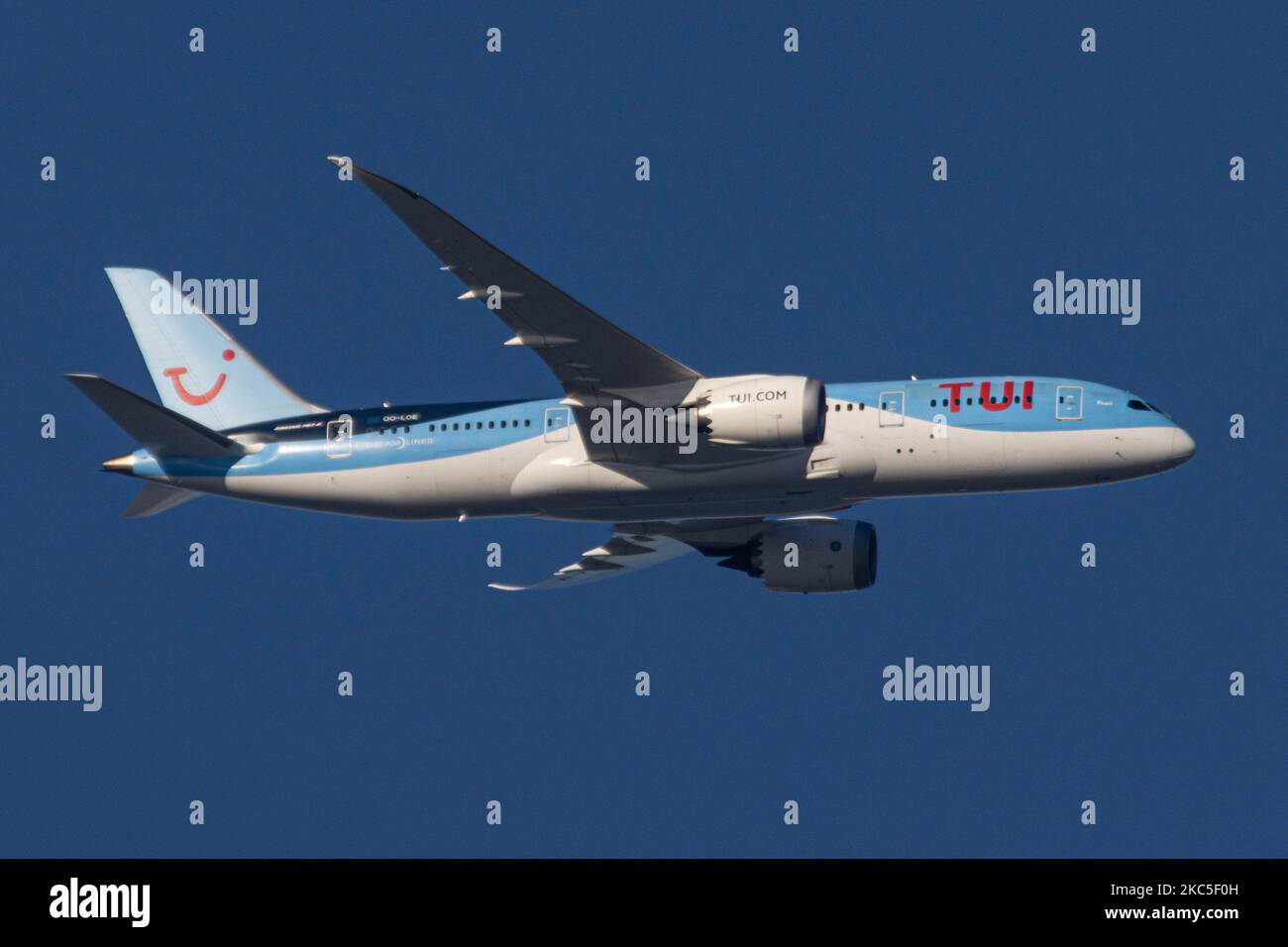 TUI Airlines Belgium Boeing 787 Dreamliner aircraft as seen flying in ...