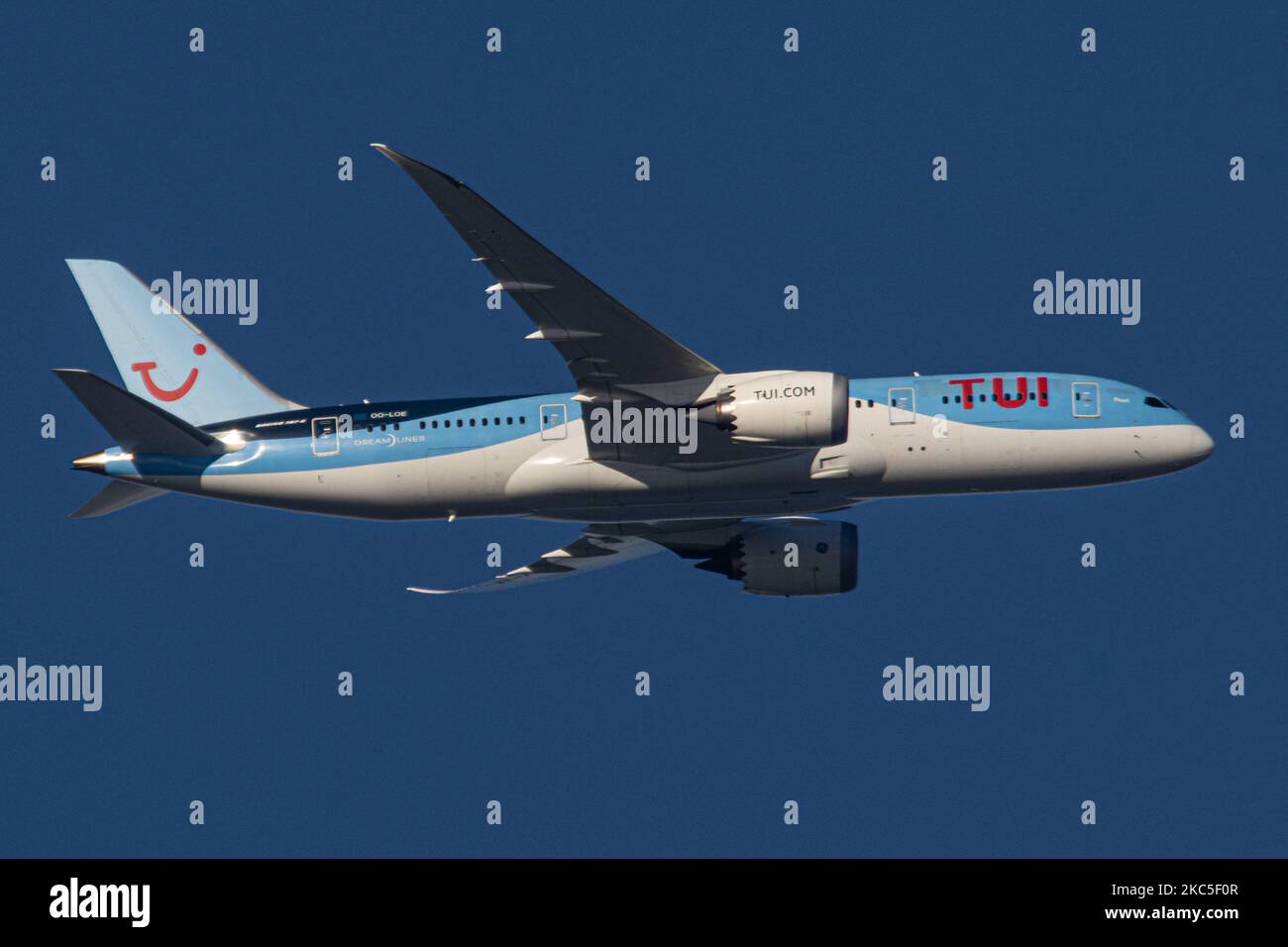 TUI Airlines Belgium Boeing 787 Dreamliner aircraft as seen flying in ...