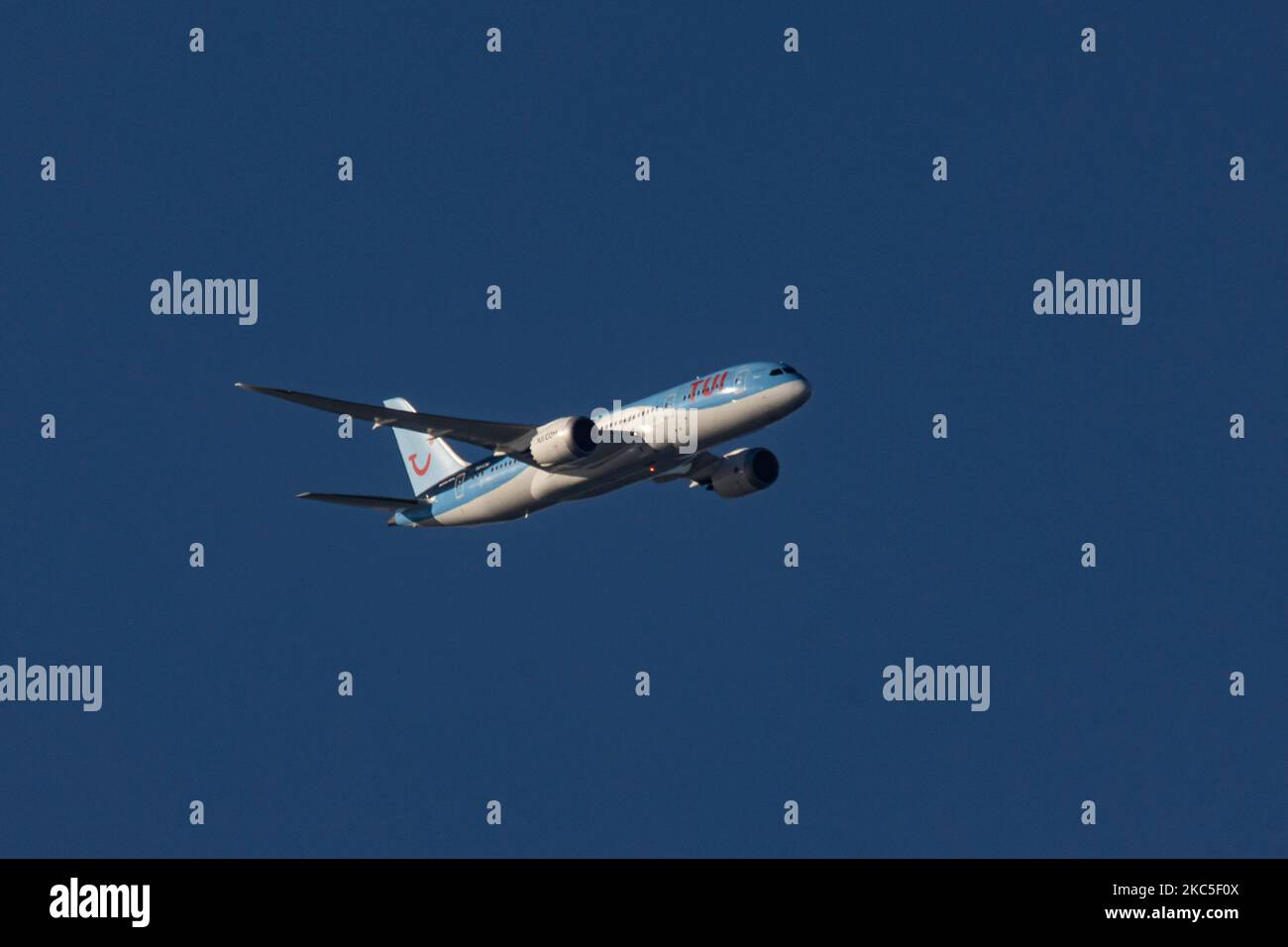 TUI Airlines Belgium Boeing 787 Dreamliner aircraft as seen flying in ...