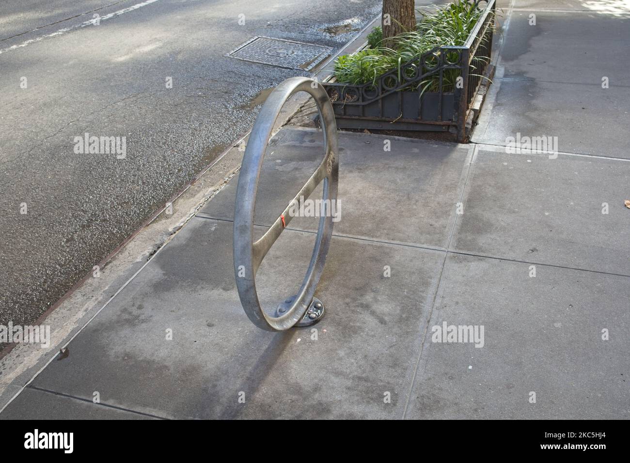 New York, NY, USA - Nov 4, 2022: A bike rack is fastened to the ...