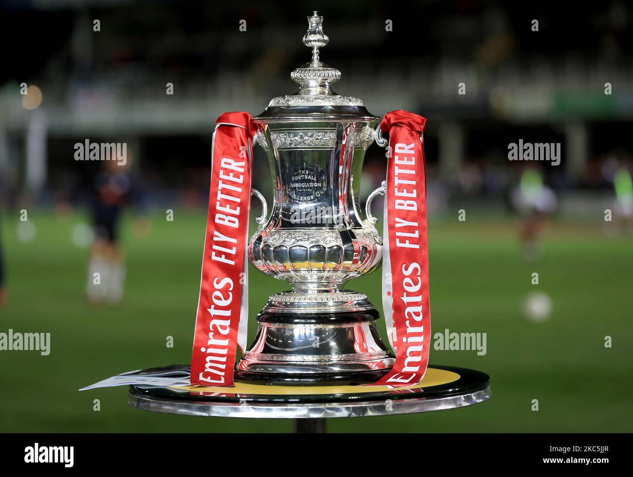 The Emirates FA Cup trophy on display ahead of the Emirates FA Cup ...