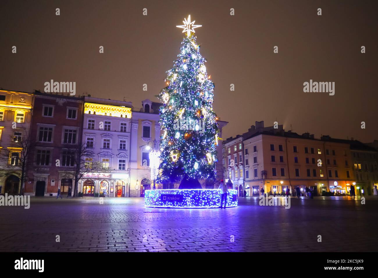 Christmas tree at the main Square in Krakow, Poland on December 09 ...