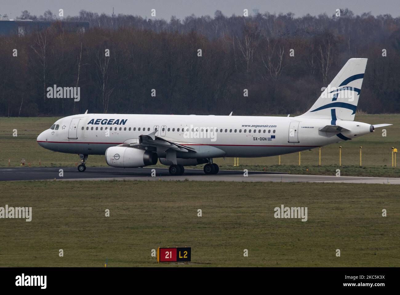 Aegean Airlines Airbus A320 aircraft as seen taxiing on the runway and ...