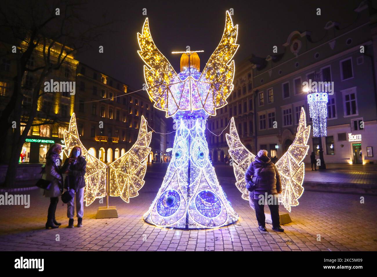 Christmas decorations at the Main Square in Krakow, Poland on December ...