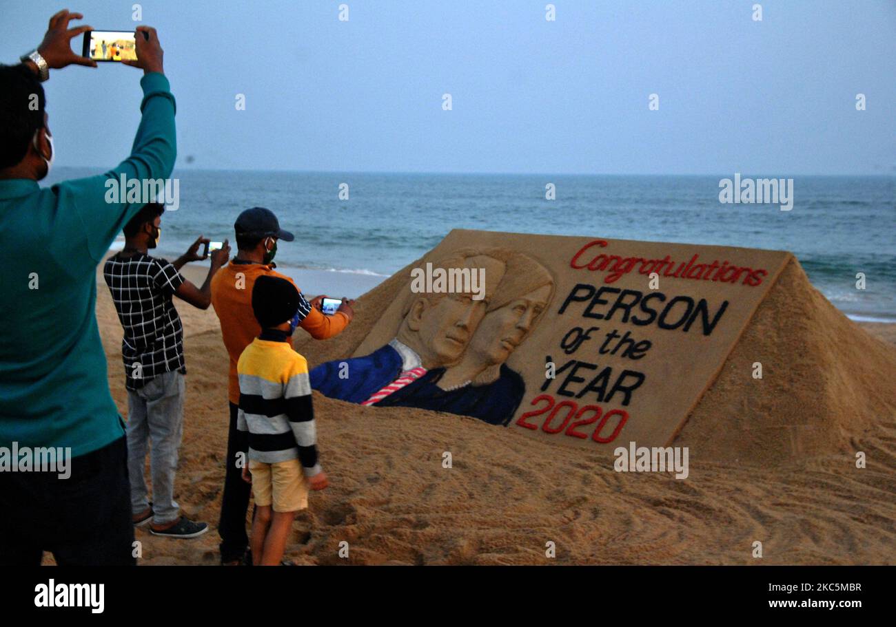 A sand sclupture of newly elected USA president Joe Biden and vice ...