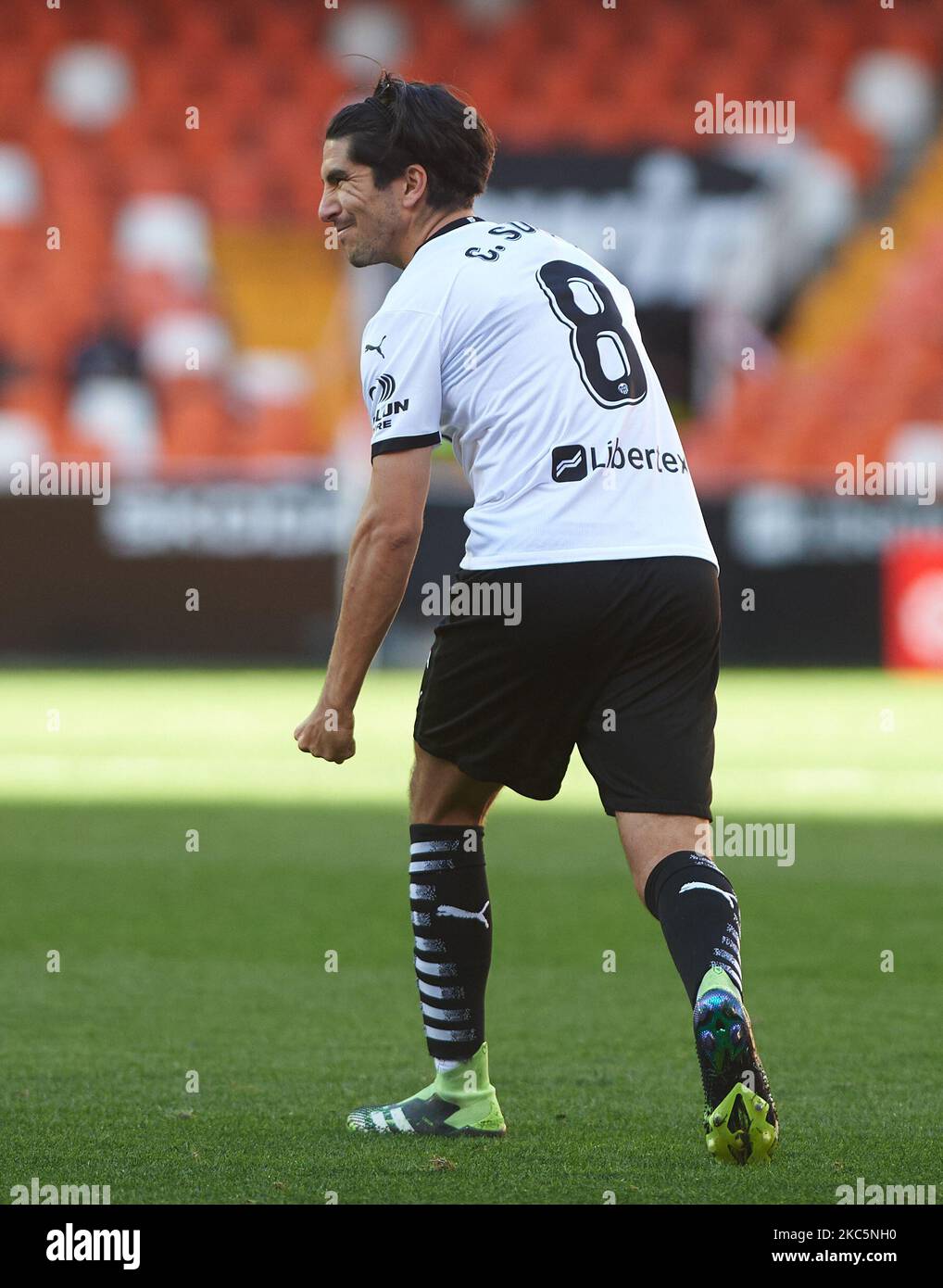 Carlos Soler of Valencia CF celebrates a goal during the La Liga ...