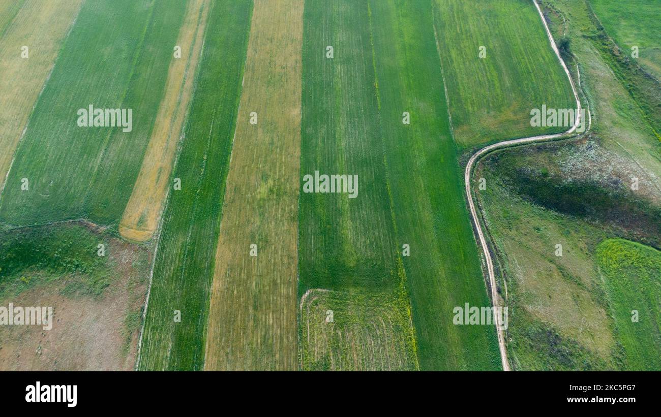 An aerial of a green field with layers Stock Photo - Alamy