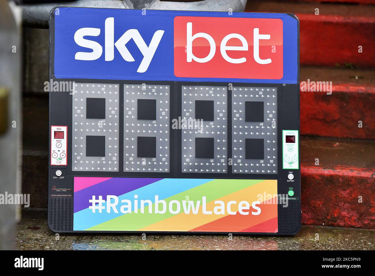SkyBet board showing the rainbow colours during the Sky Bet League 2 ...