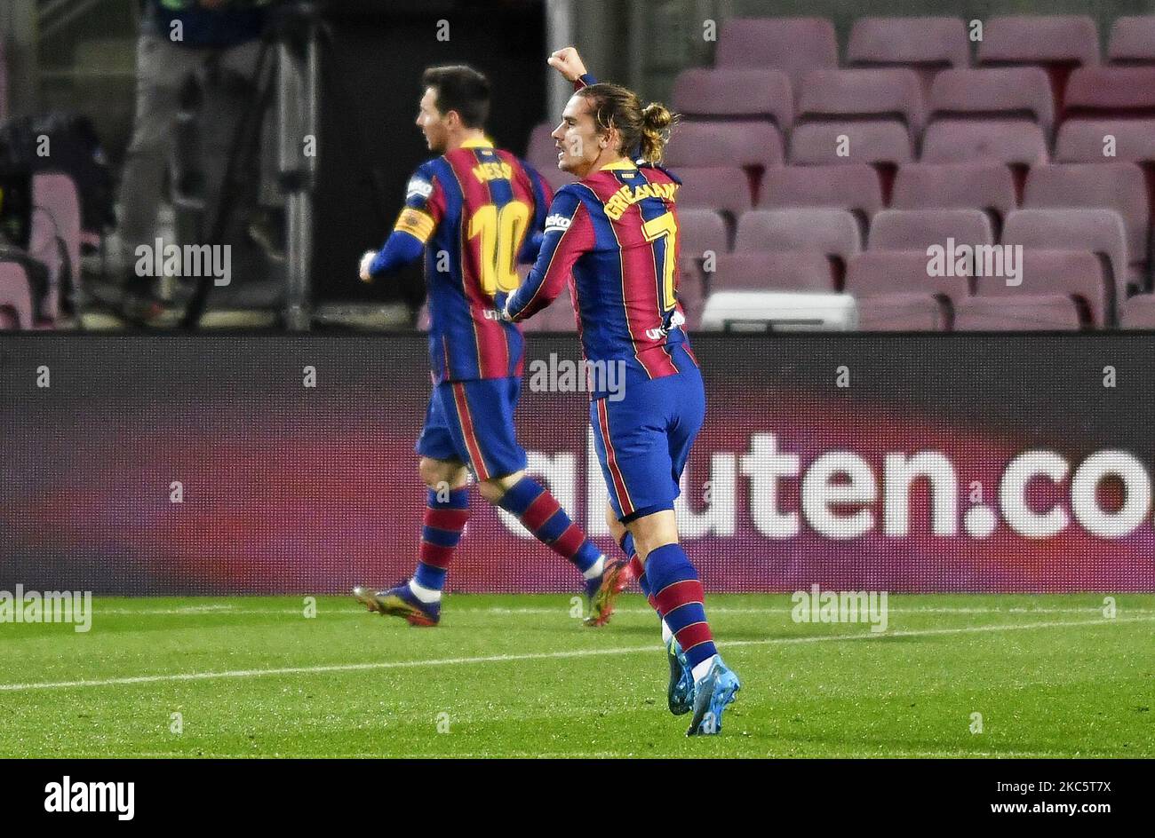 Leo Messi and Antoine Griezmann goal celebration during the match ...