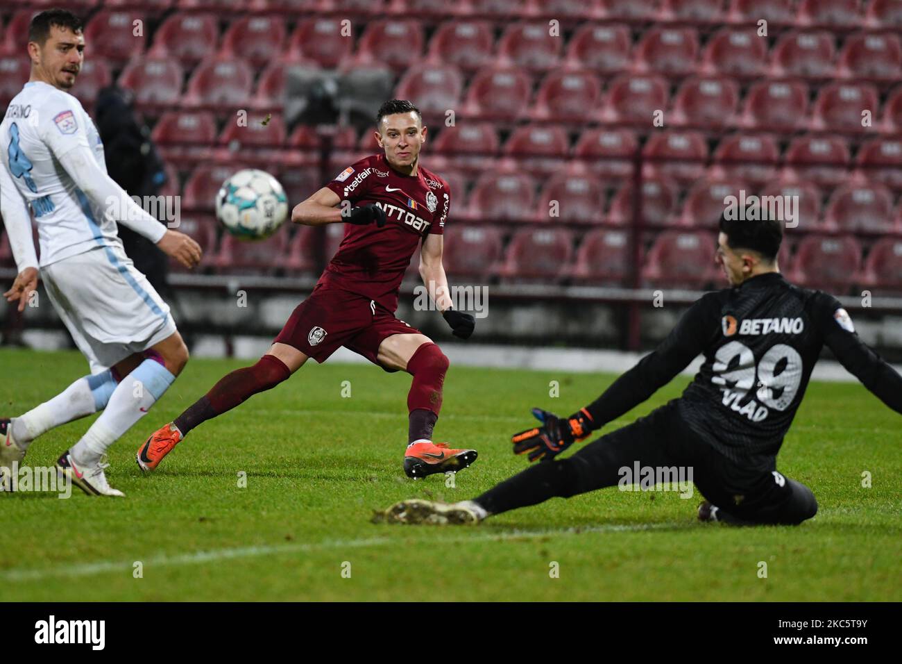 Valentin Costache (red) of CFR Cluj during CFR 1907 Cluj v FCSB ...