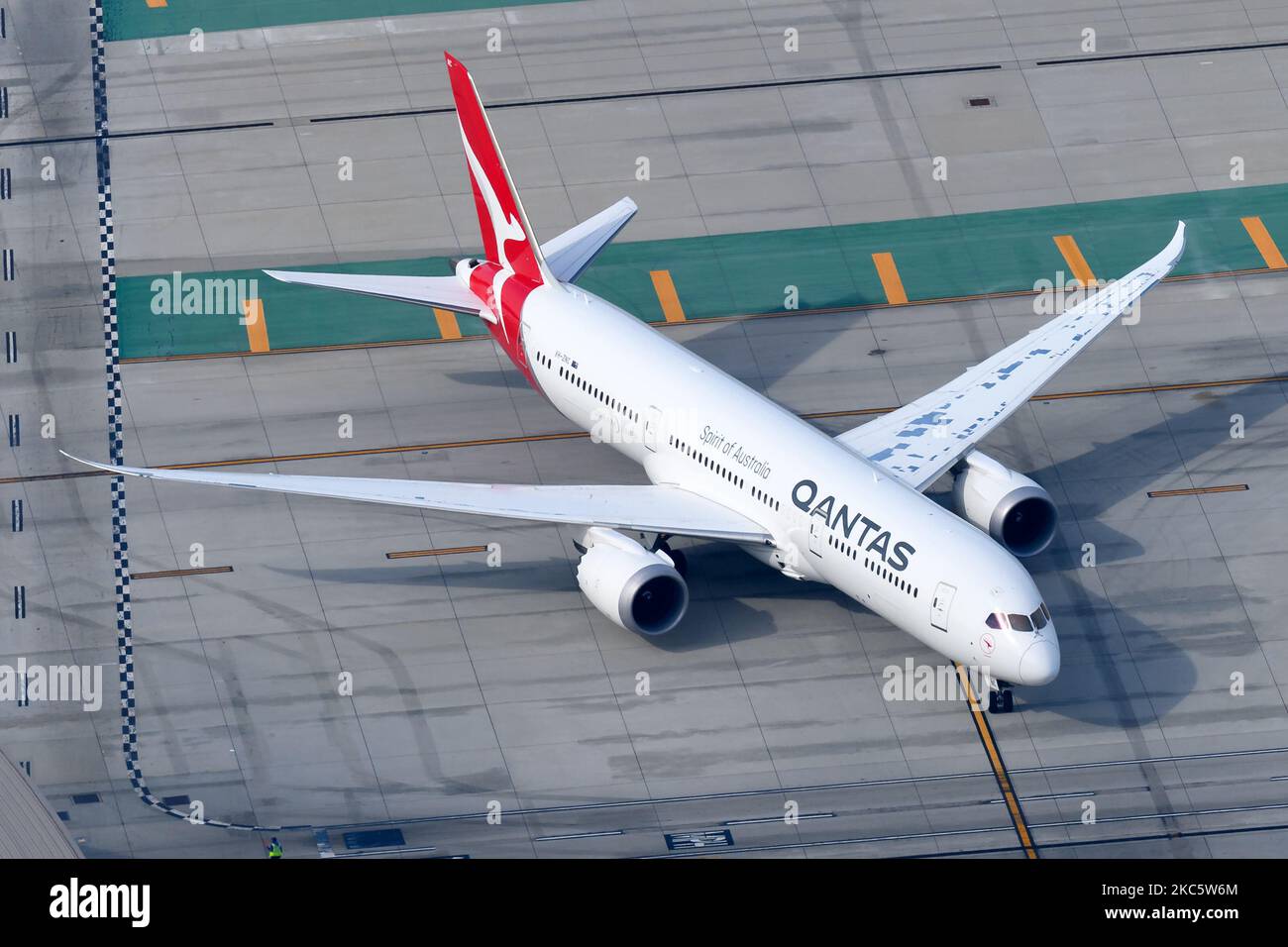 Qantas Airways Boeing 787 aircraft. Aerial view of Qantas Dreamliner ...