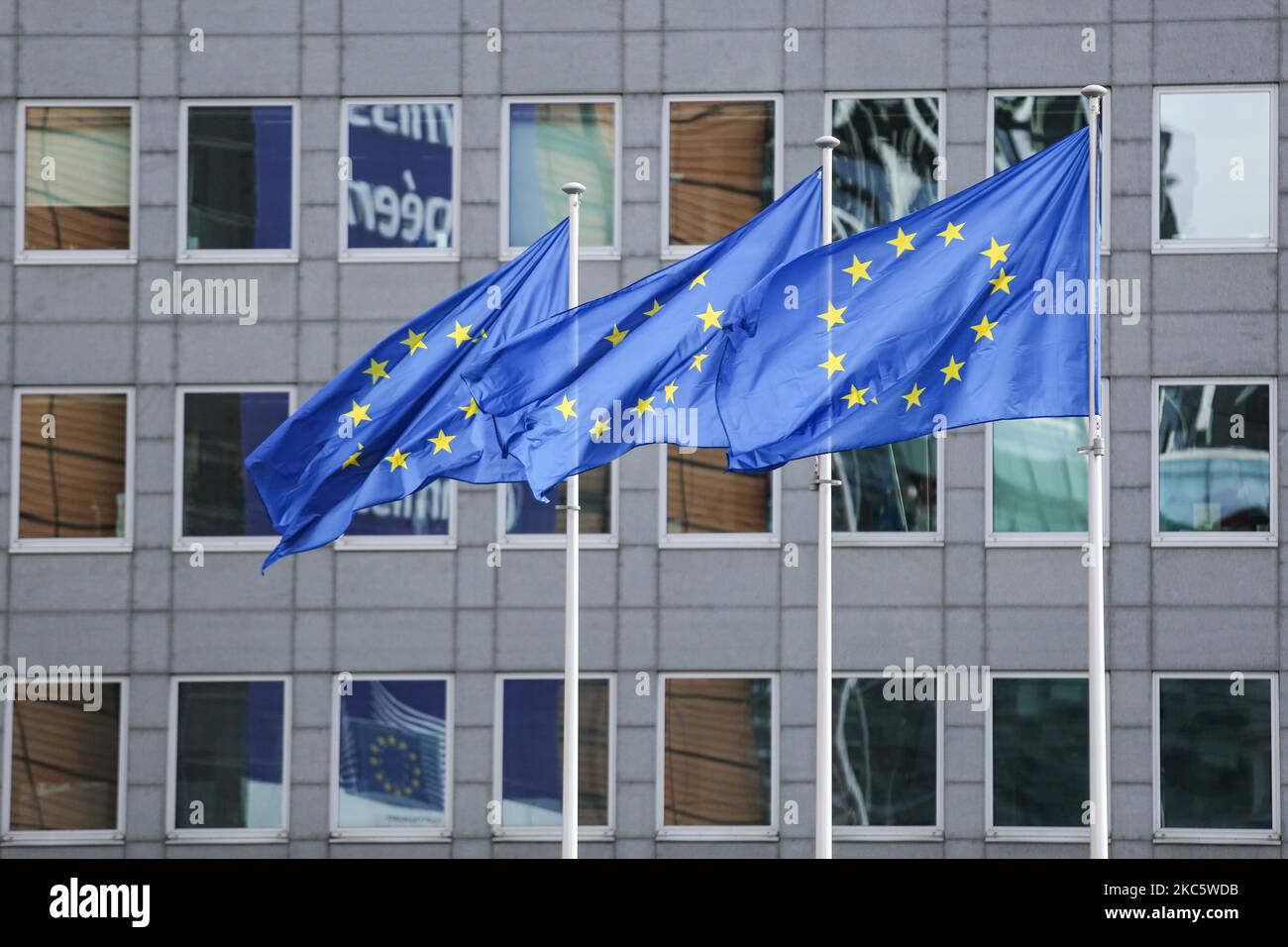 Flags of Europe waving as seen on a pole. The European Flag is the ...