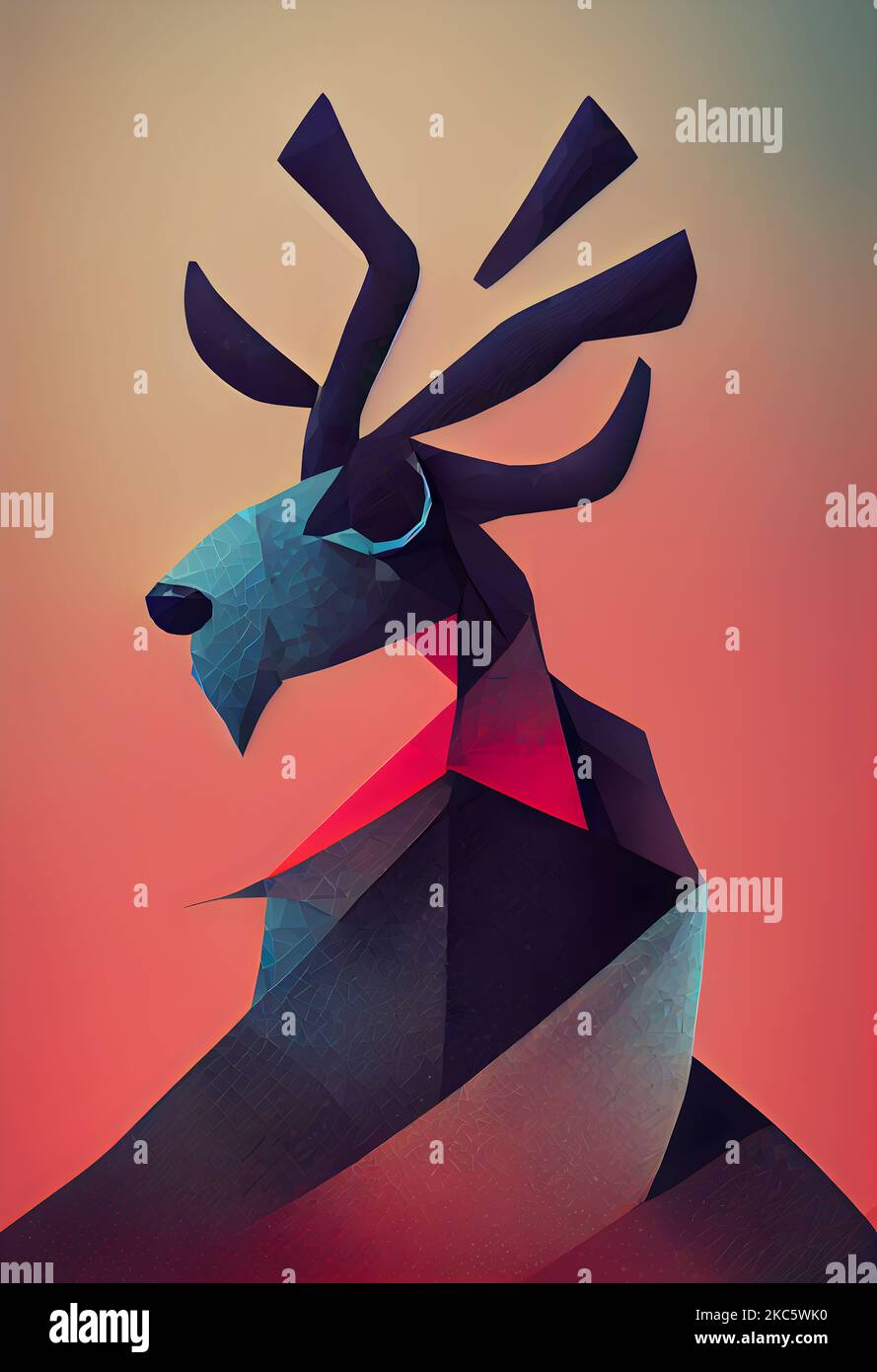A vertical illustrated design of the face of an animal with patterns on ...