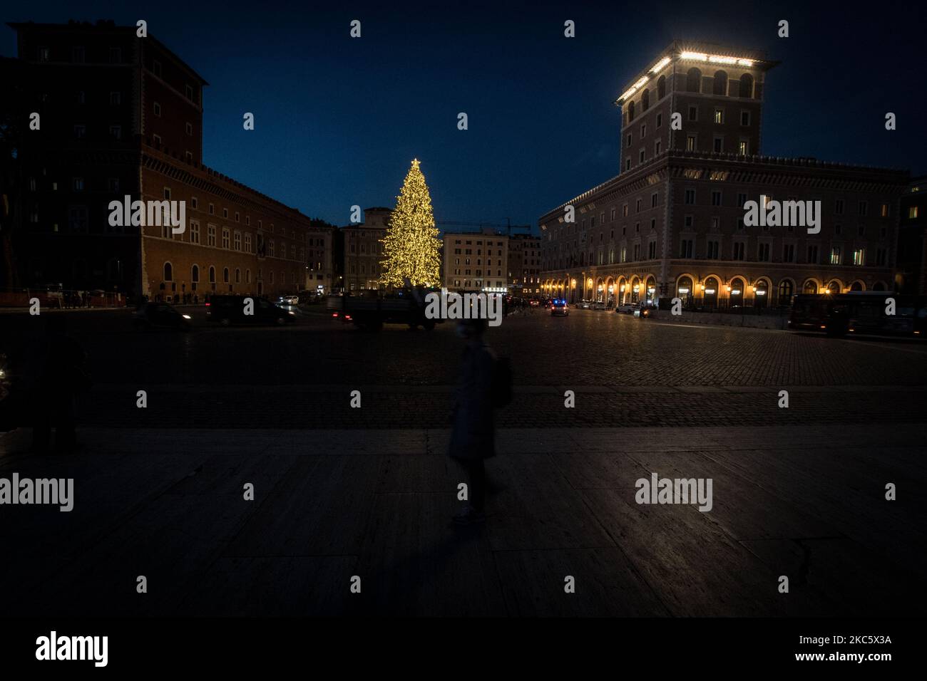 A view of Piazza Venezia, in Rome, Italy, on December 14, 2020 in Rome ...