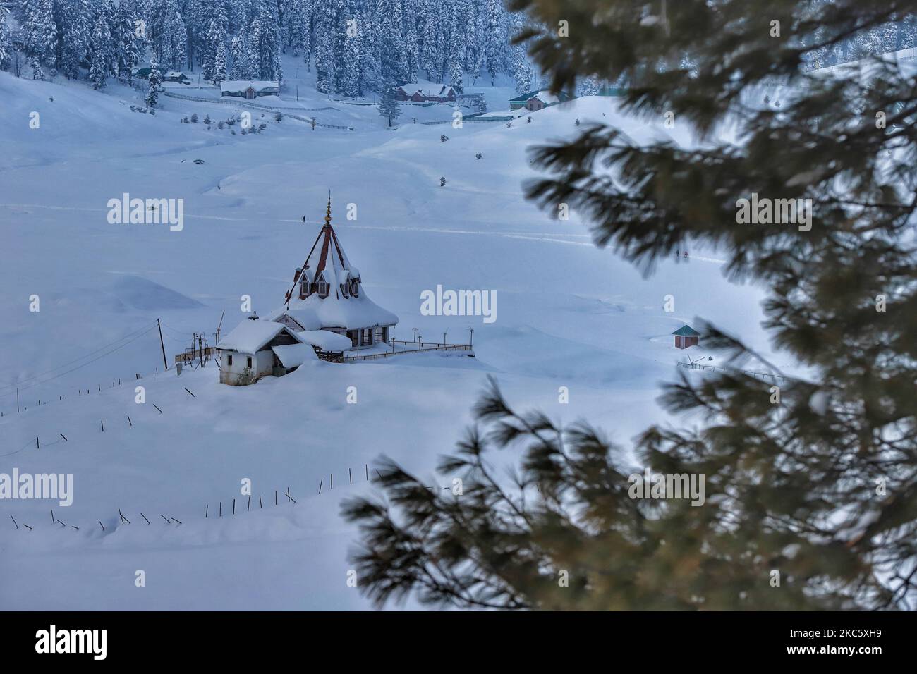 Maharani Temple (commonly known as Shiv Temple of Gulmarg) covered with ...