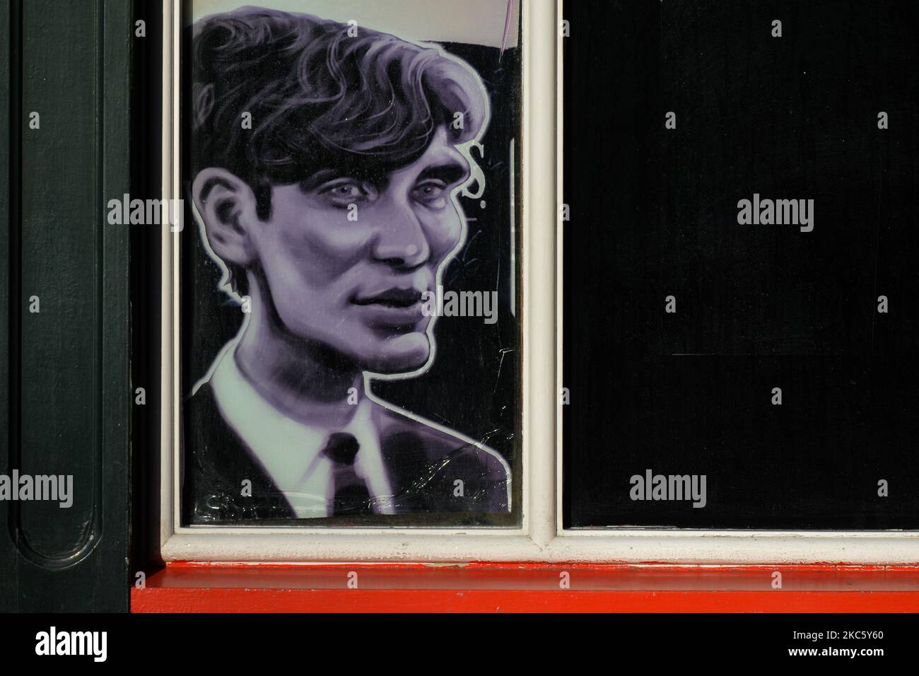 An image of Cillian Murphy, an Irish actor and musician, seen on a pub ...
