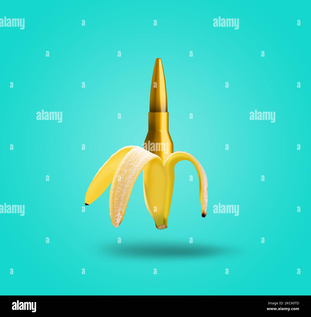 Contemporary art collage. A bullet and a banana. Modern food concepts ...