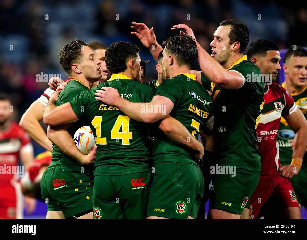 Australia's Cameron Murray (left) celebrates with his team-mates after ...