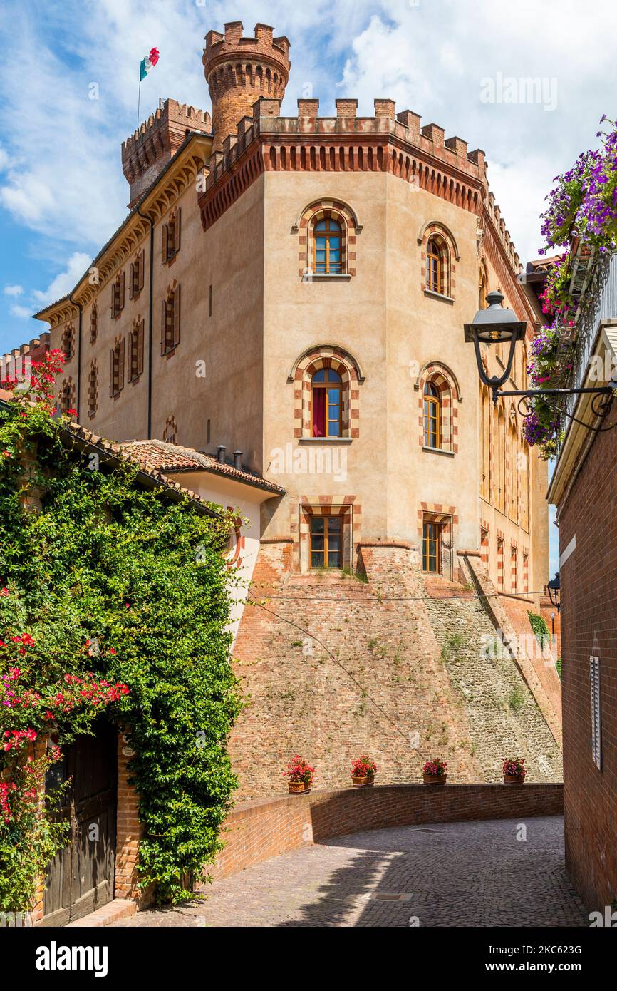 Barolo, Italy - Circa August 2021: Barolo castle. The Barolo village is ...