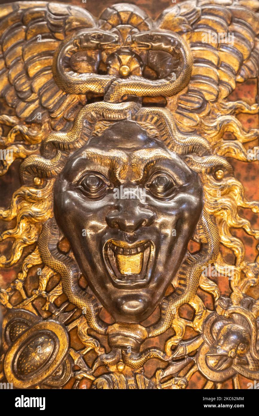 Medusa monster. Face of the Gorgon, gothic symbol of evil with snakes ...