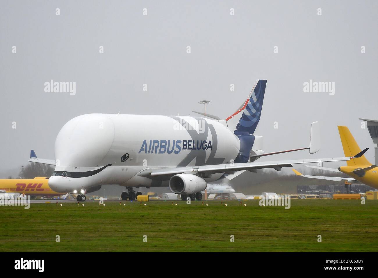 Airbus A330-700 (Beluga) F-WBXL performs crew training at East Midlands ...