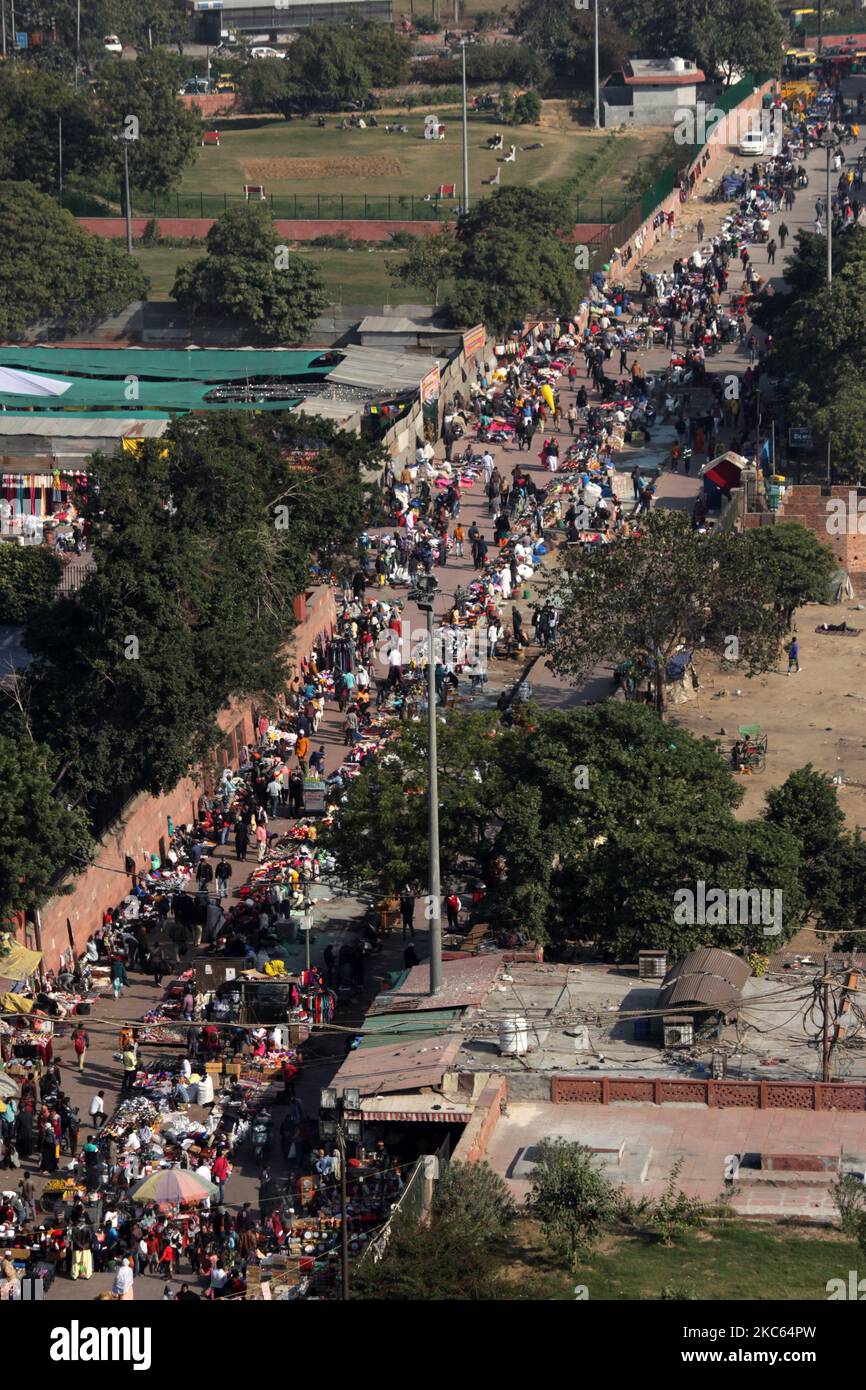 An aerial view shows crowded Meena Bazar around the mosque complex from ...