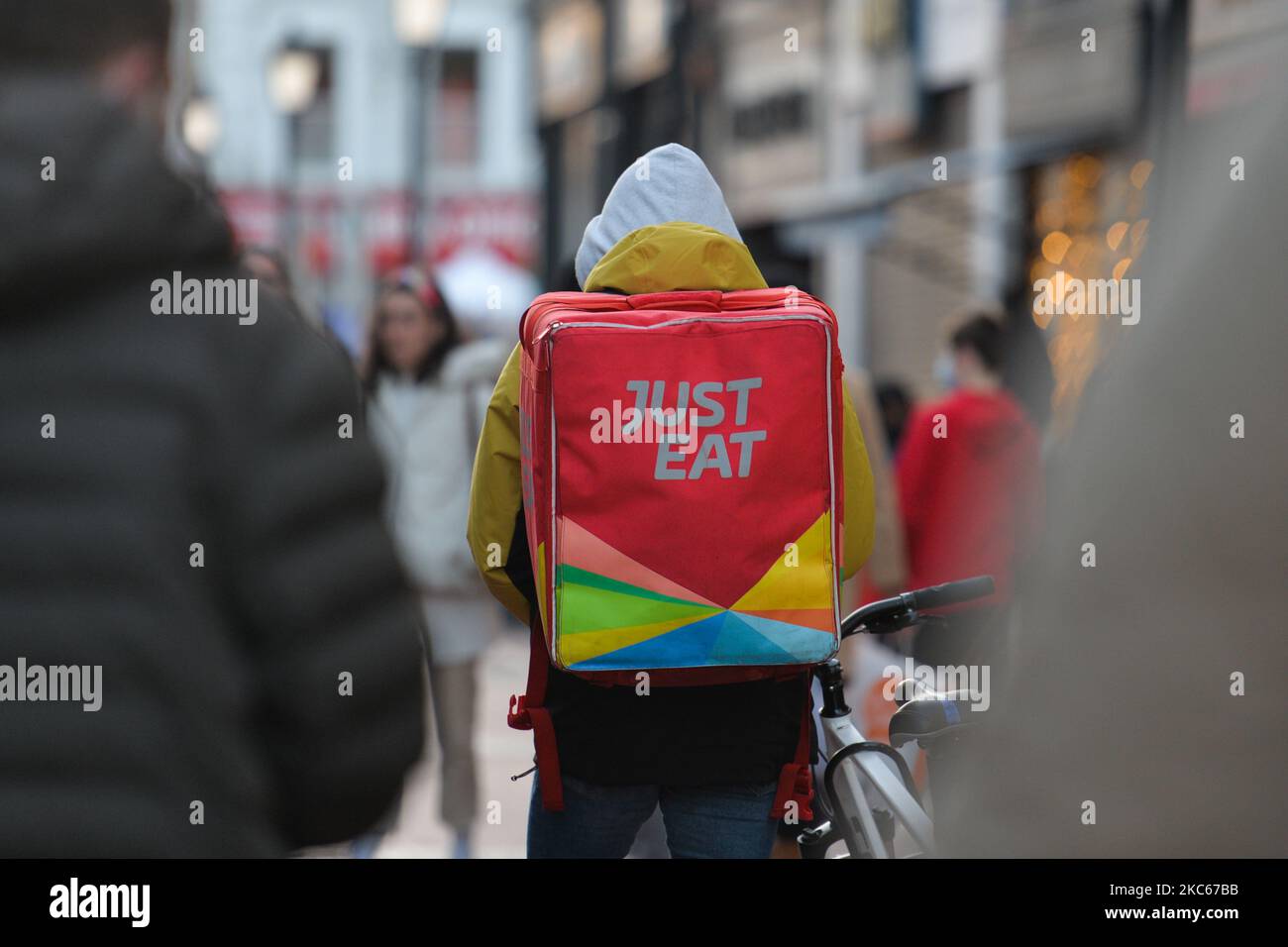 Just Eat currier seen in O'Connell Street, in Dublin. On Sunday ...
