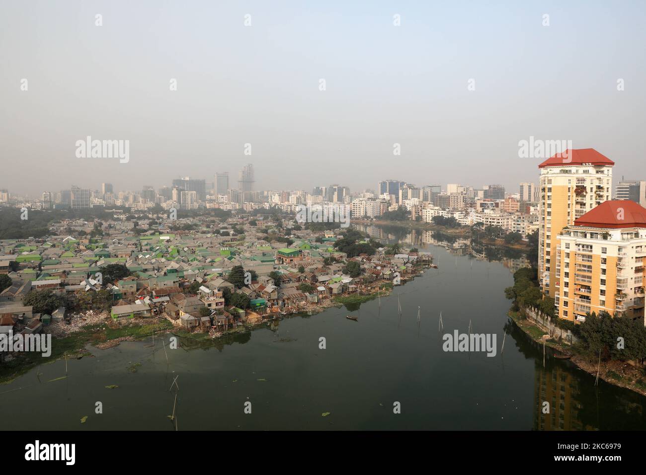 A top view of Korail slum in Dhaka Bangladesh on December 21, 2020 ...