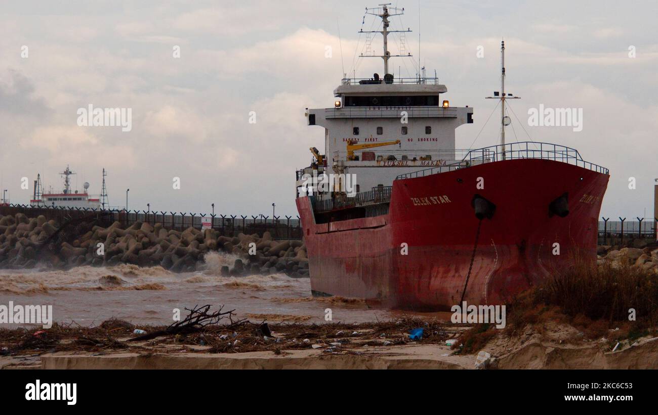 A beached cargo ship on the seashore Stock Photo - Alamy