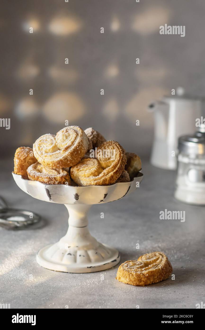 Puff pastry cookies palmier or elephant ears, crunchy pastry heart ...