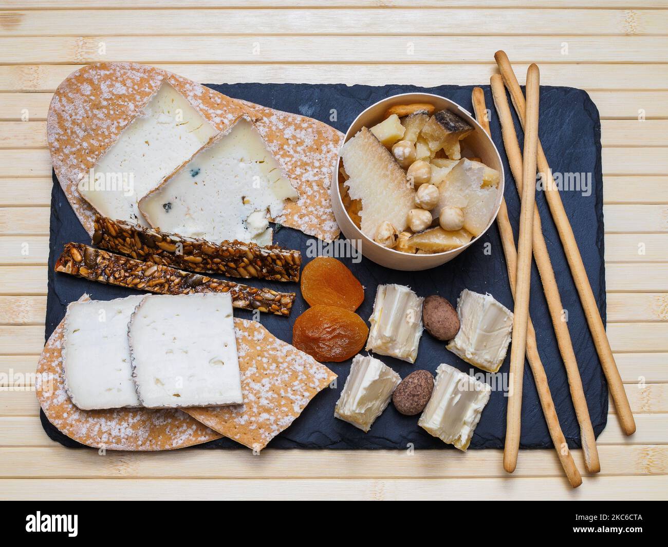 A top view of a perfect breakfast for cheese lovers - wide selection of ...