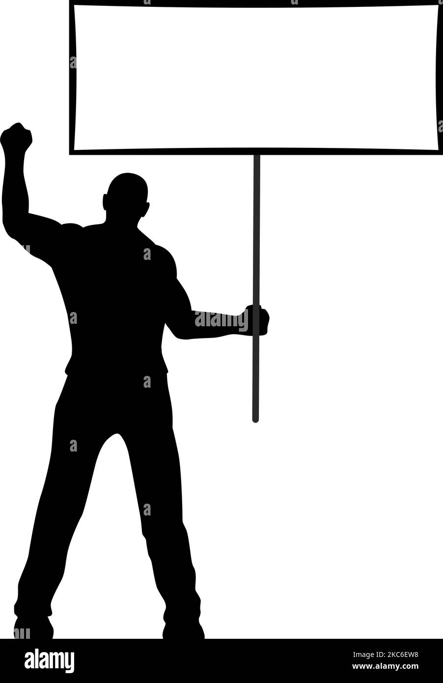 Rebel man with protesting placard template. Silhouette of protester ...