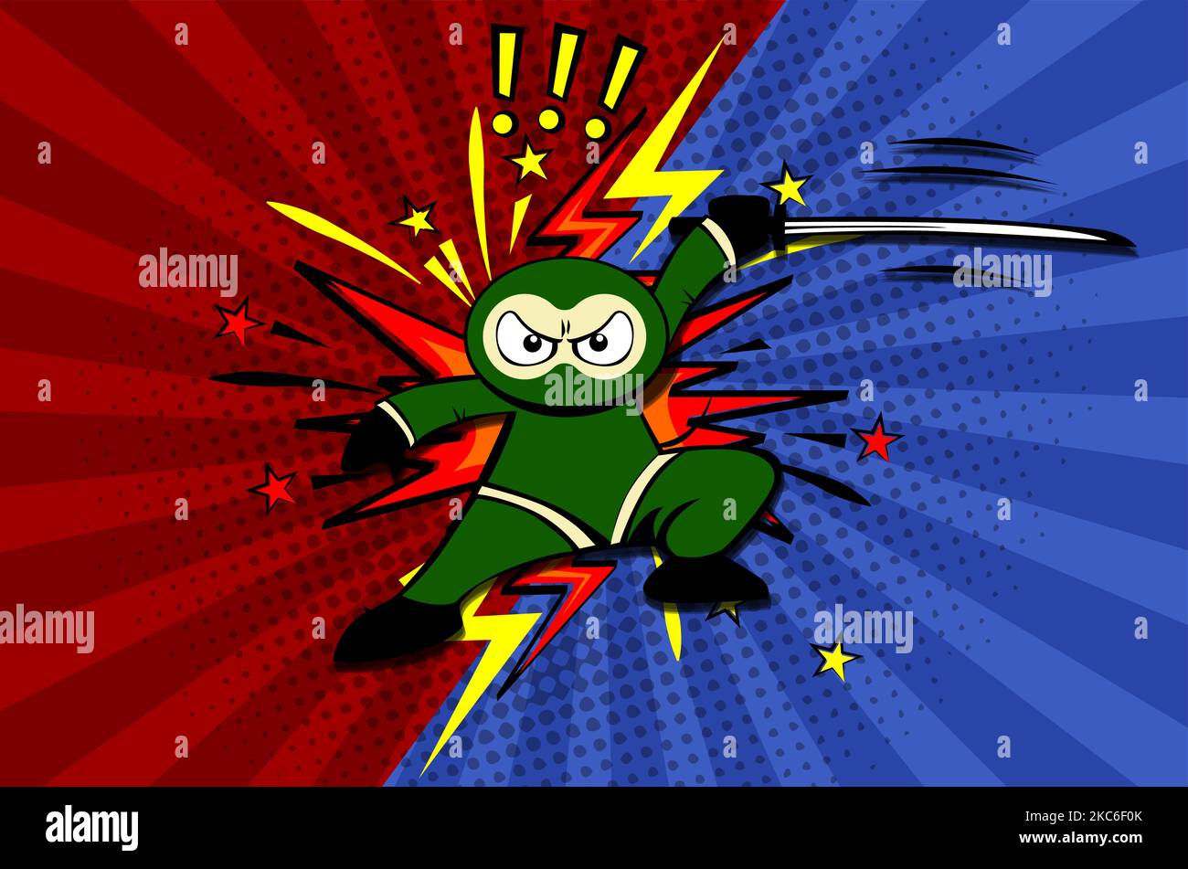Cartoon ninja fighter versus. Vector illustration on comic background ...
