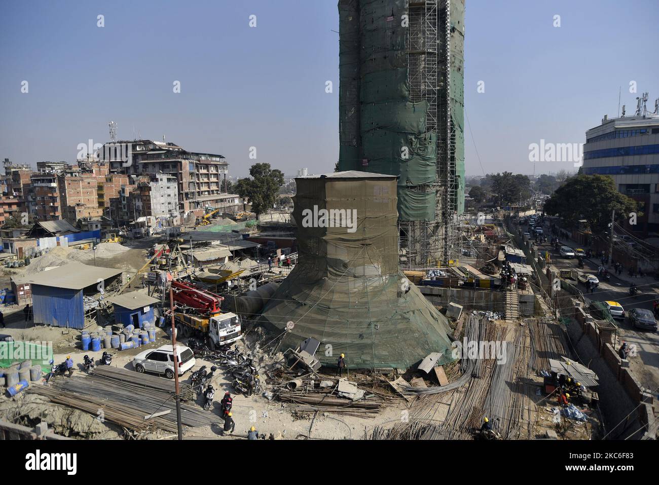 Final stage of the under-construction historic Dharahara tower seen in ...