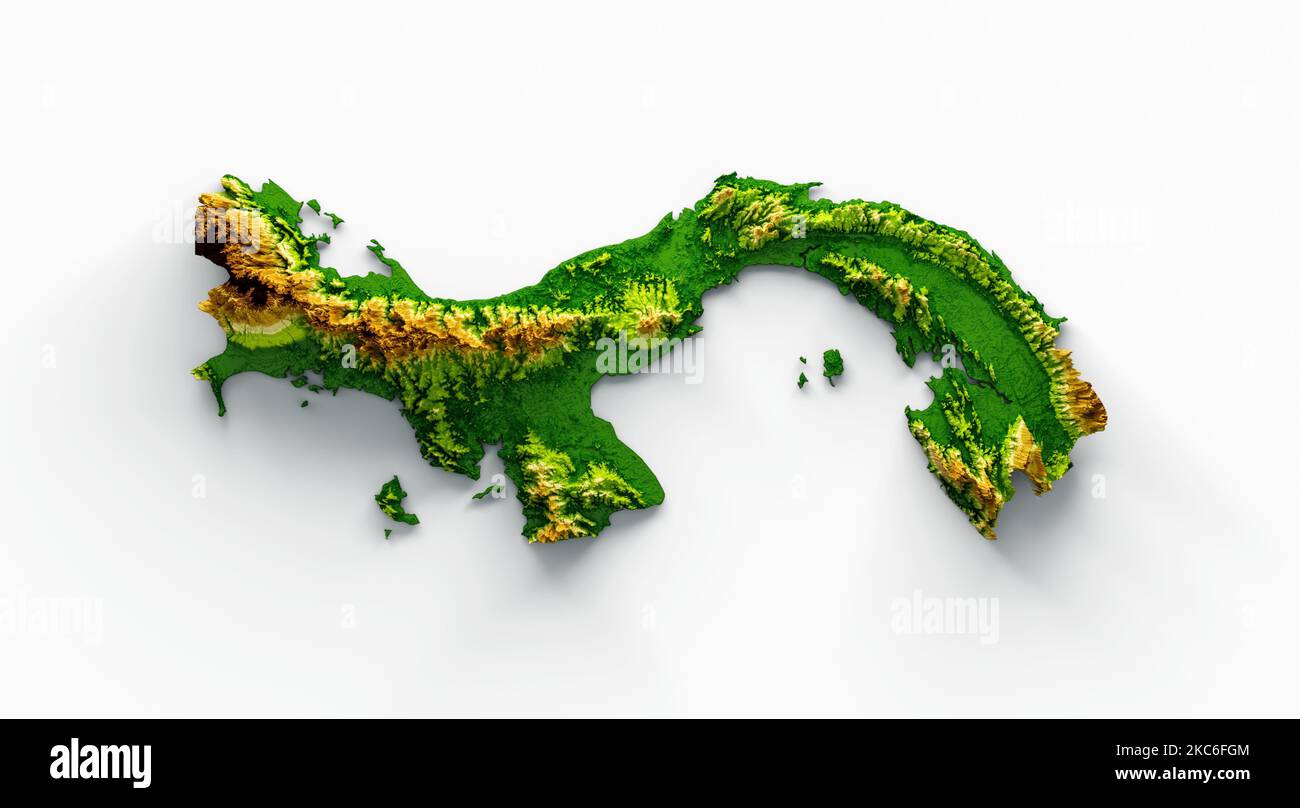 A 3D render of Panama Map Shaded relief Color Height map on White ...