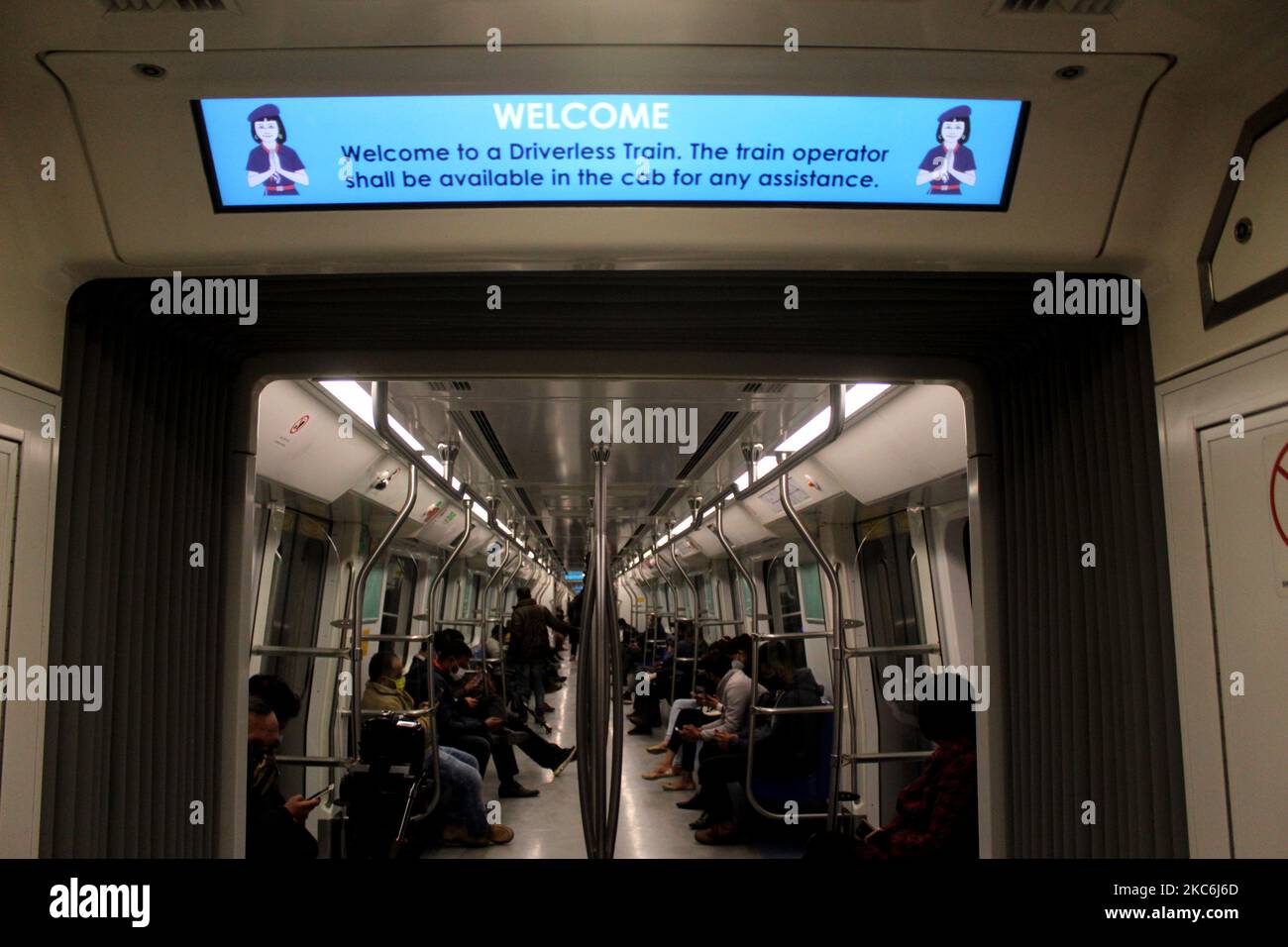 A screen displays welcome note for passengers in the first fully ...