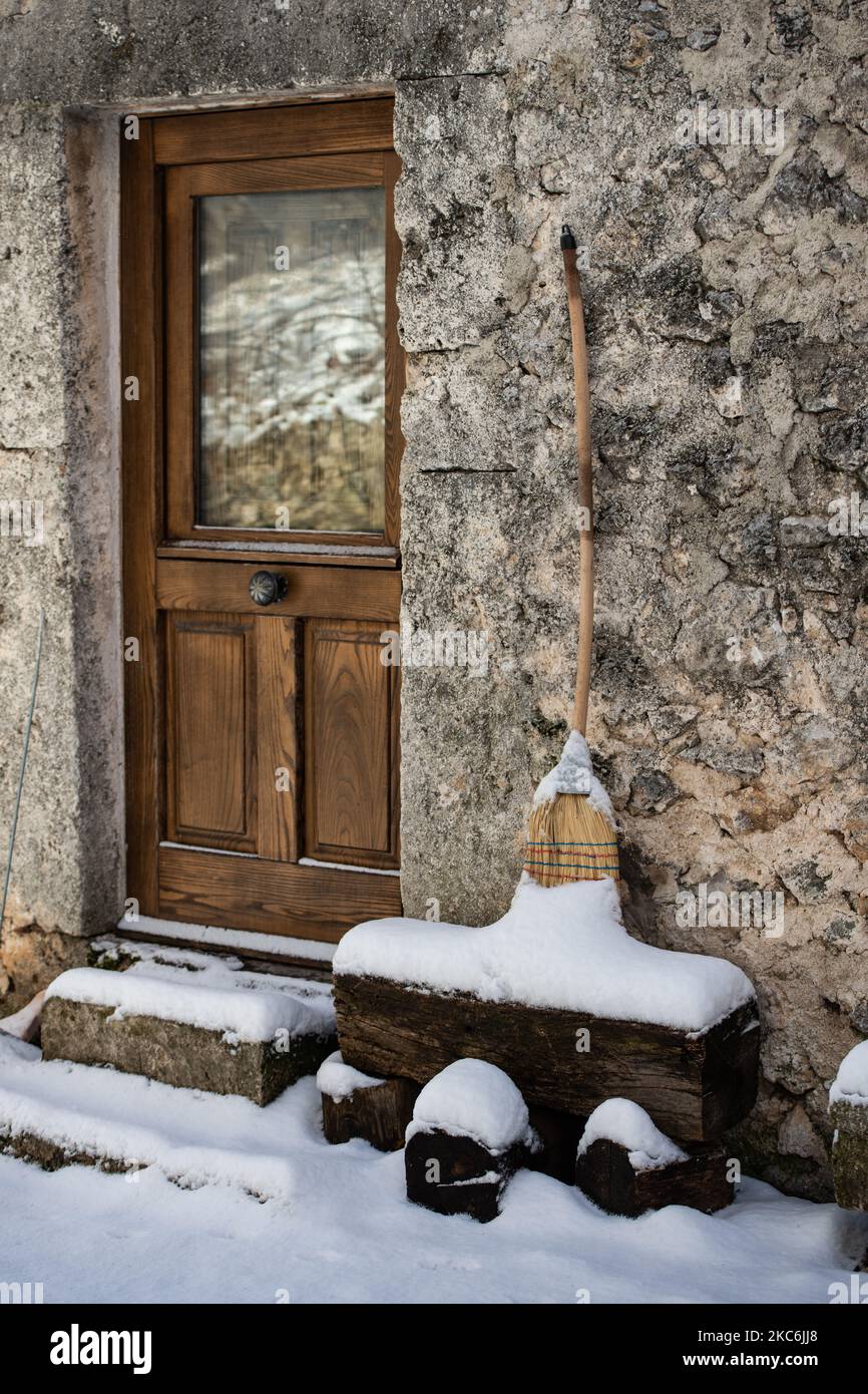 Snow and bad weather arrives in Rocca Calascio, Abruzzo, Italy on ...