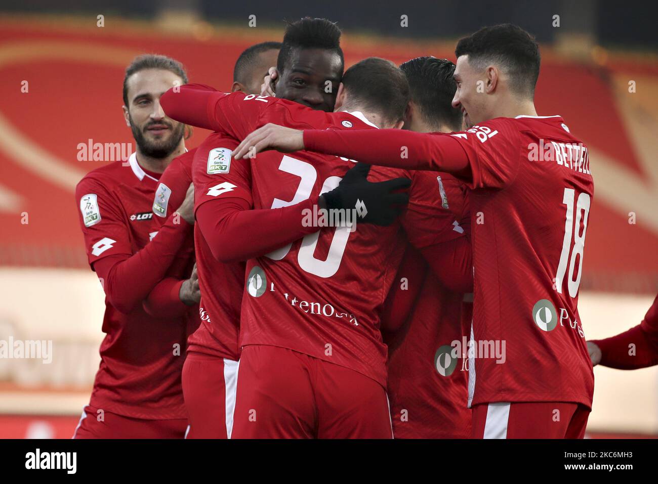 Mario Balotelli of AC Monza celebrates with team-mates after scoring ...