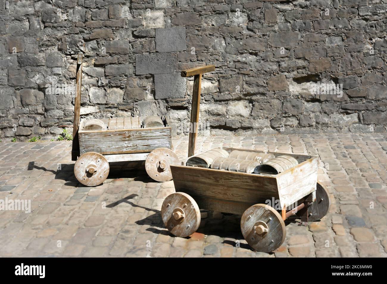 The wooden old hand-pulled carts outside in sunlight Stock Photo - Alamy