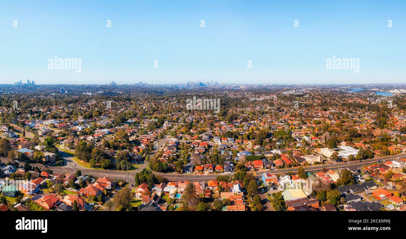 Lane Cove road close aerial panorama of Western Sydney from City of ...