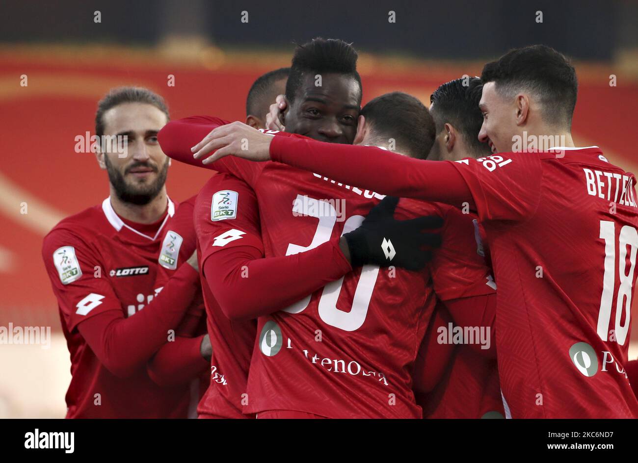 Mario Balotelli of AC Monza celebrates with team-mates after scoring ...
