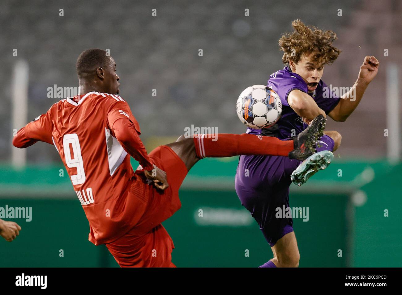 SL16's Boubou Diallo and RSCA Futures' Loic Masscho fight for the ball ...