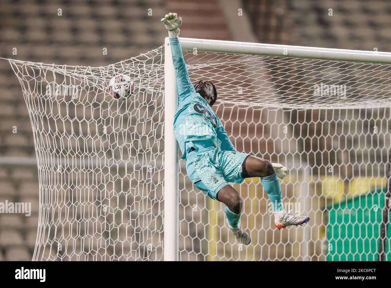 SL16's goalkeeper Matthieu Epolo pictured in action during a soccer ...