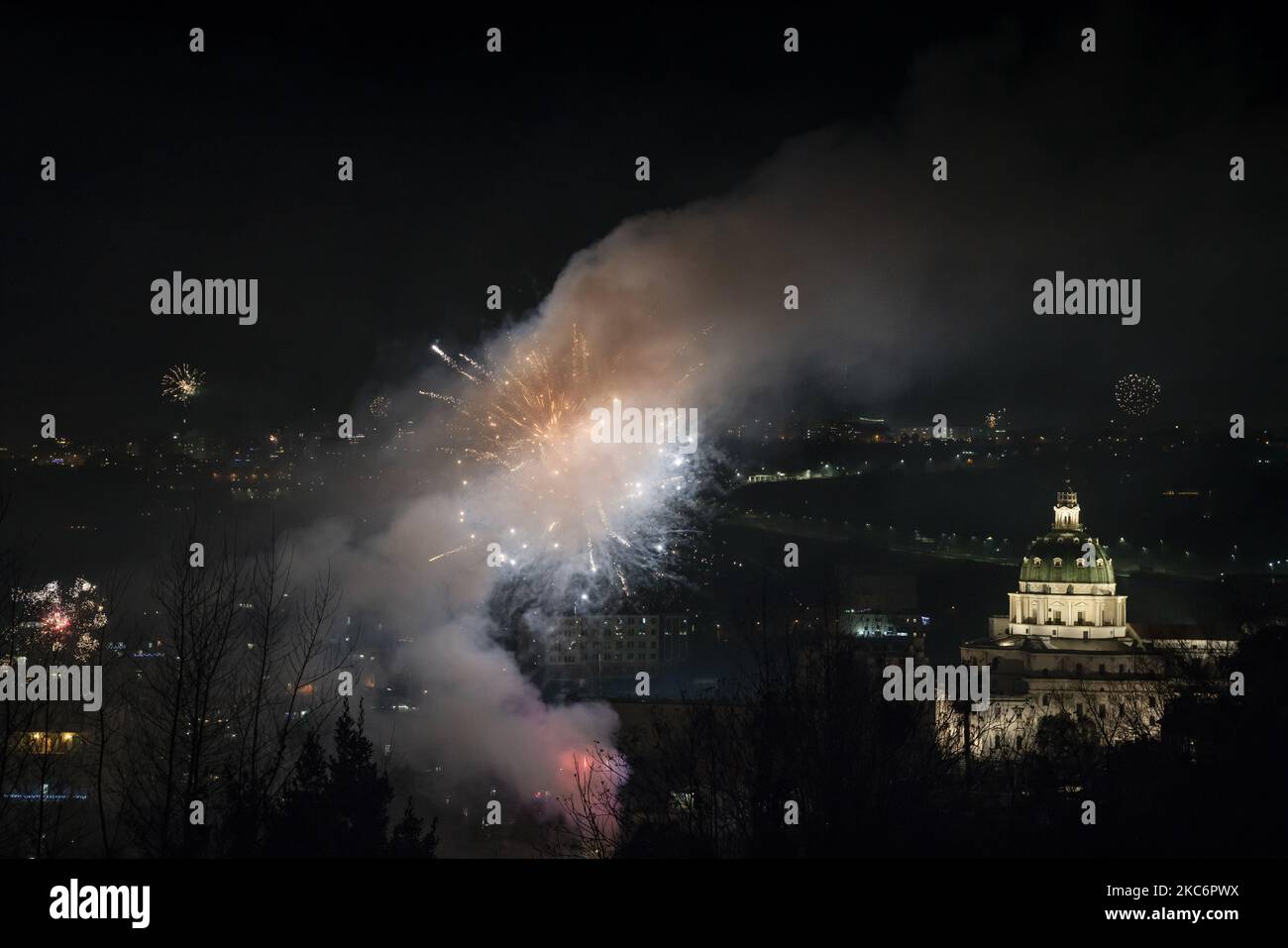 New year's fireworks in Naples as seen from Capodimonte hill, on ...