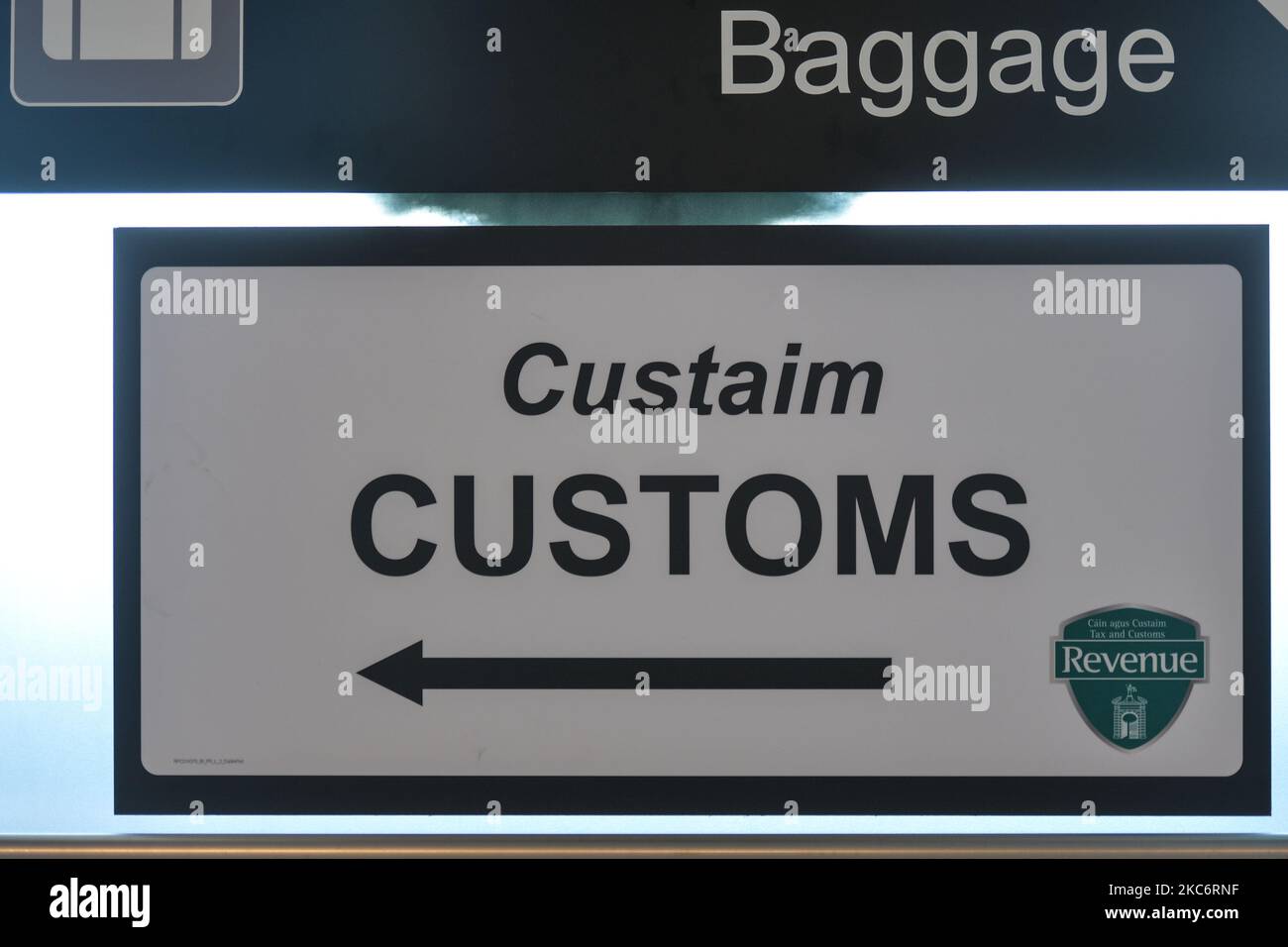 Customs sign visible at the ferry passenger terminal in Dublin Port ...