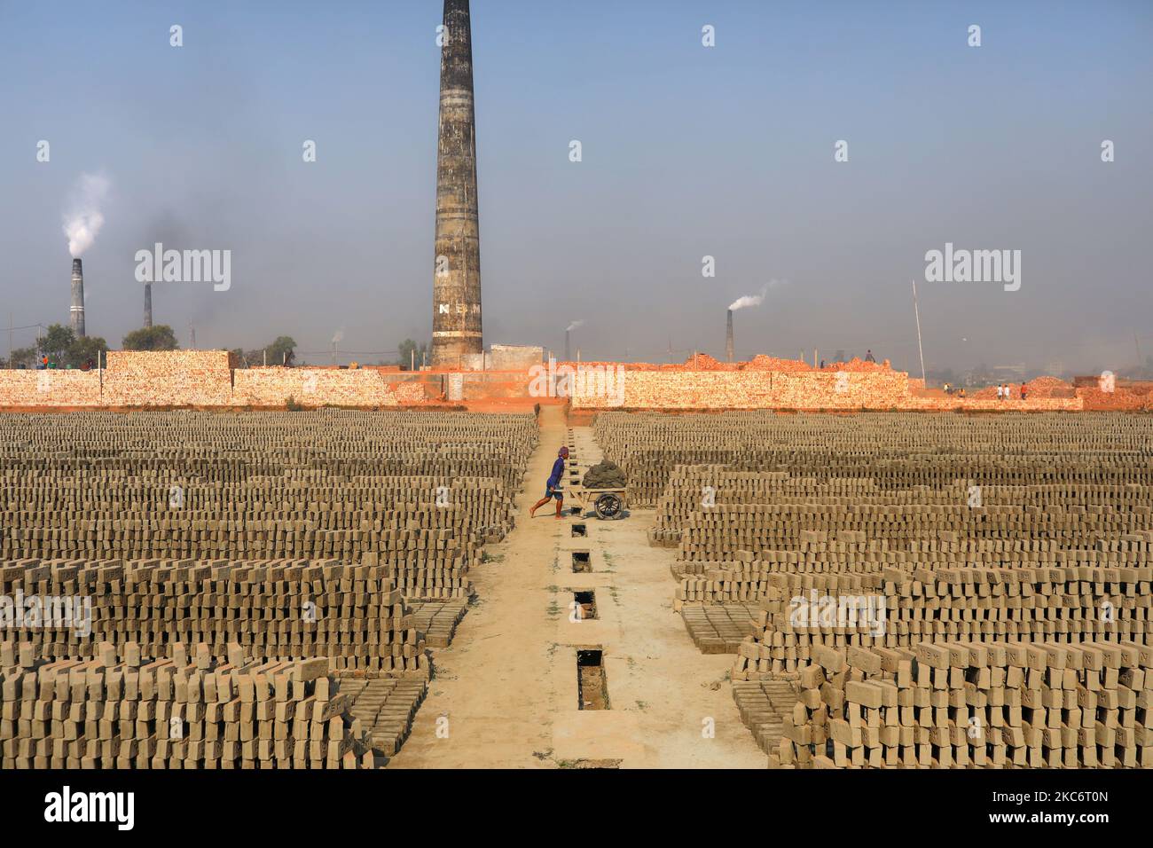 Brickfield workers are working in brickfields at Narayanganj near Dhaka ...