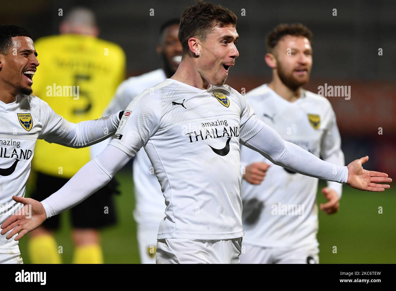 Josh Ruffels of Oxford United celebrates after scoring his sides fifth ...