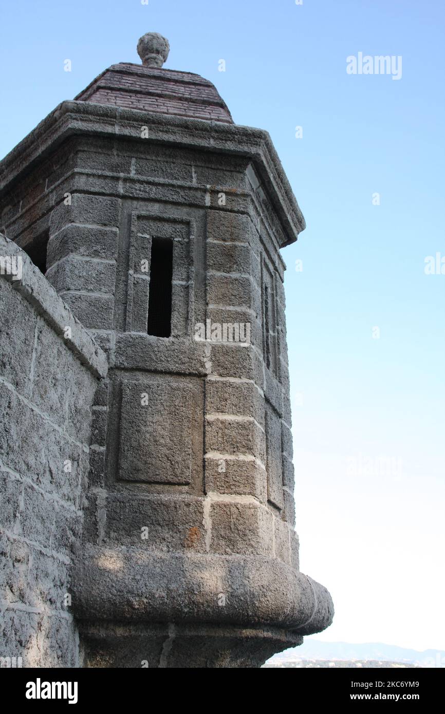 A vertical of the corner tower of the Fort Antoine Theatre in Monaco ...