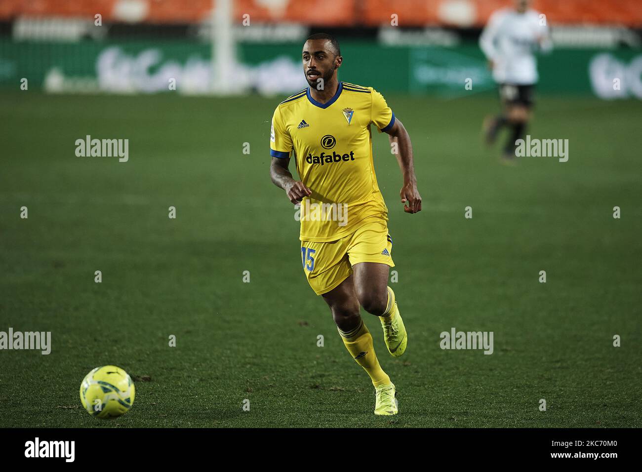 Carlos Akapo of Cadiz in action during the La Liga Santander match ...